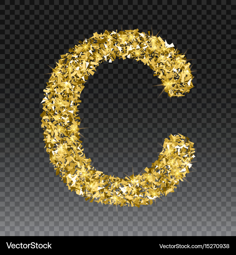 Gold glittering letter c shining golden Royalty Free Vector