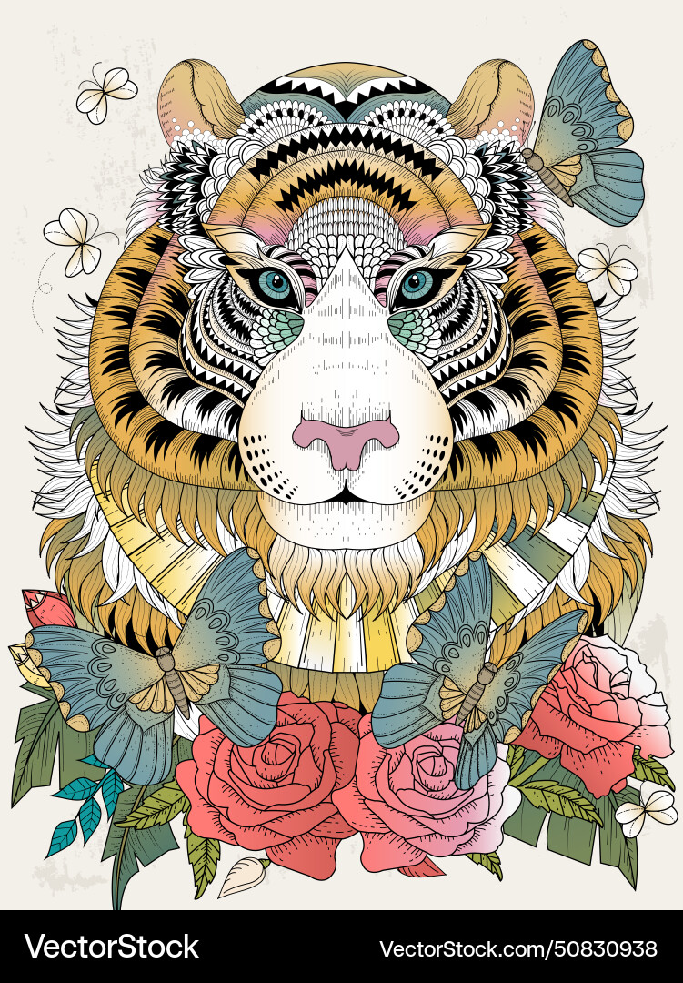 Imposing tiger adult coloring page Royalty Free Vector Image