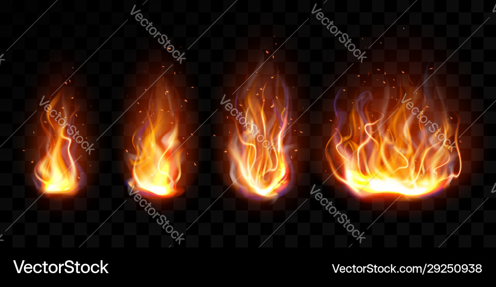 Realistic fire torch flame set isolated clip art Vector Image