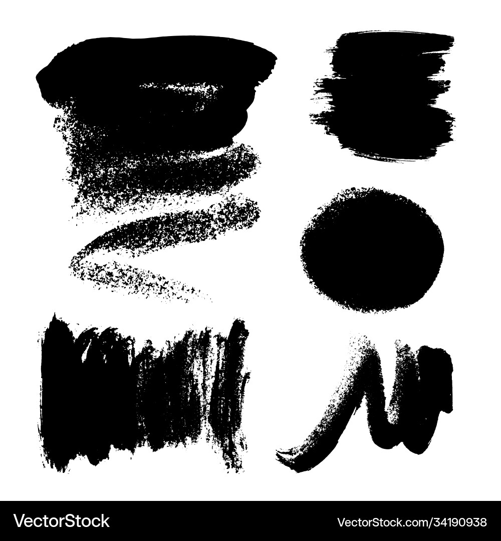 Set hand drawn paint brush strokes and stains Vector Image