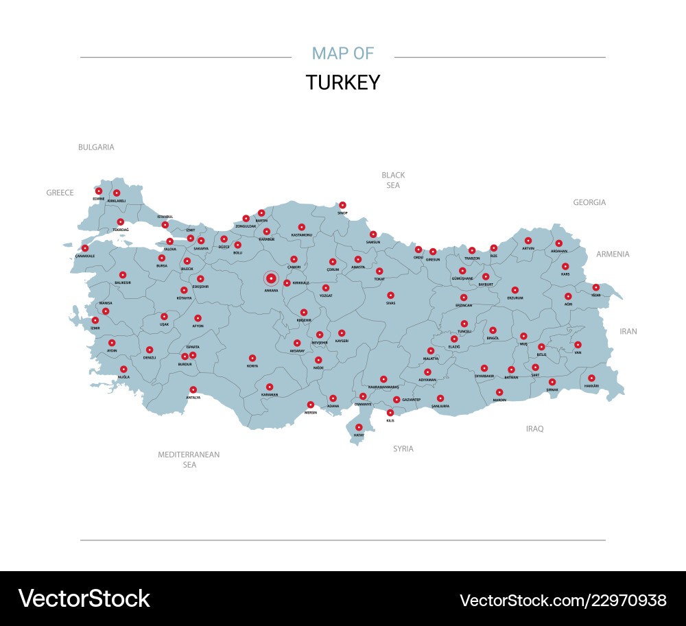 Turkey map with red pin Royalty Free Vector Image