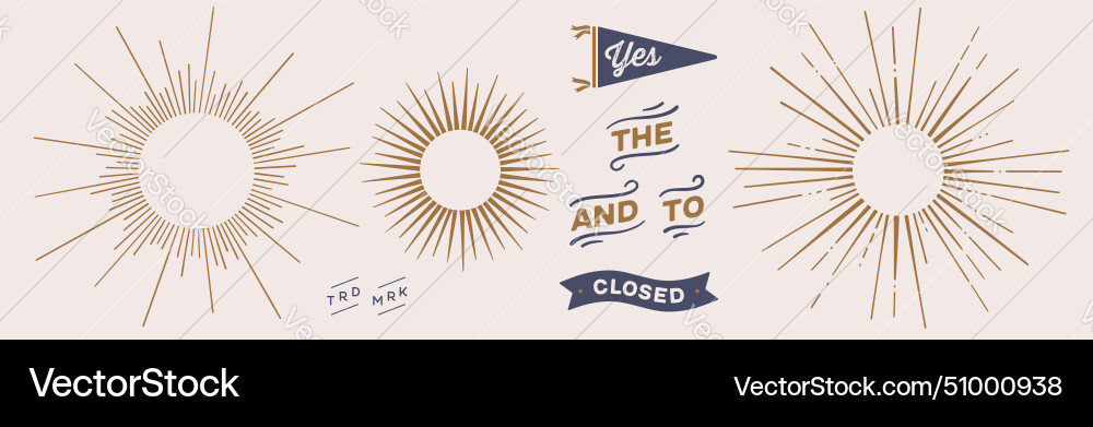 Vintage set sunburst sun light ray Royalty Free Vector Image