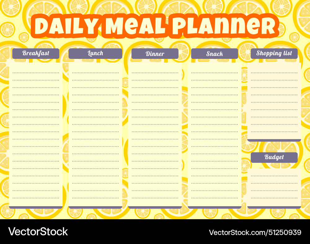 Daily meal planner template Royalty Free Vector Image
