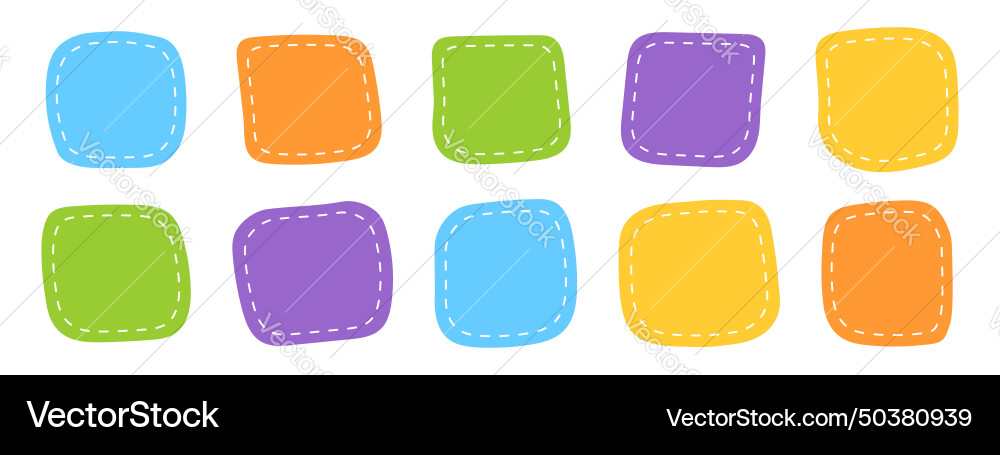 Doodle square shapes with dashed stitches cute Vector Image