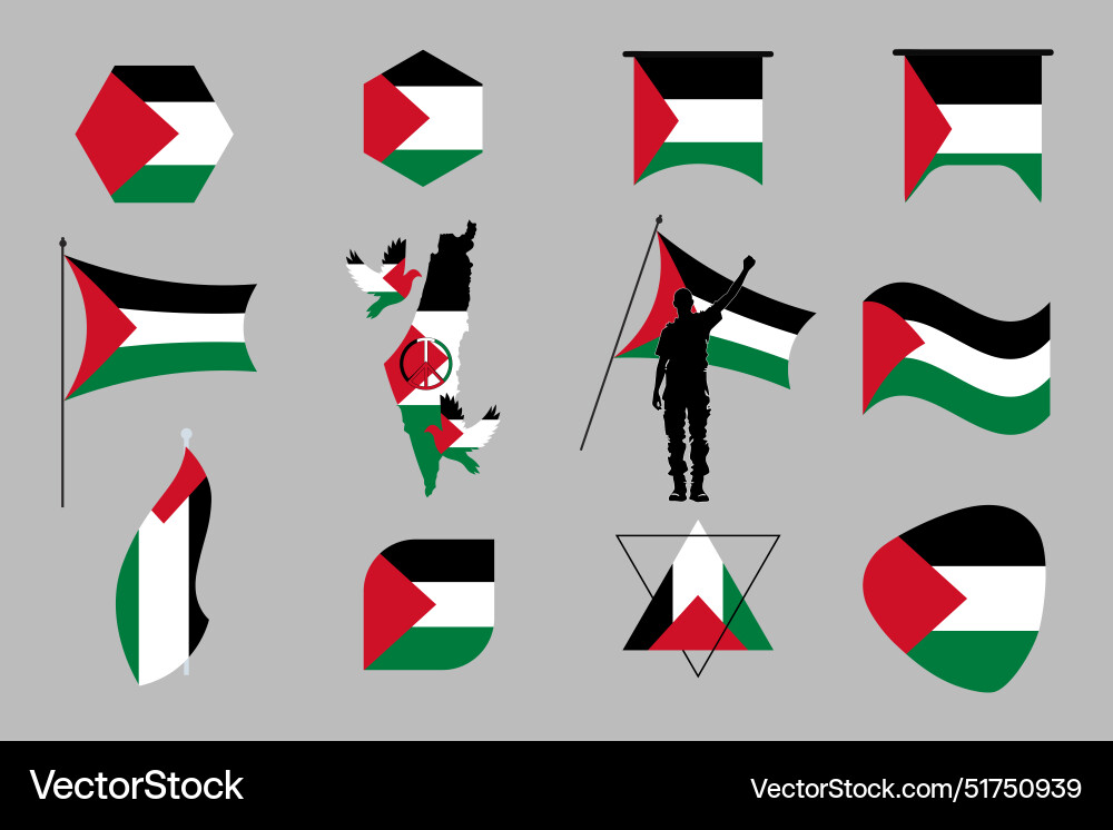 Flag of palestine set Royalty Free Vector Image