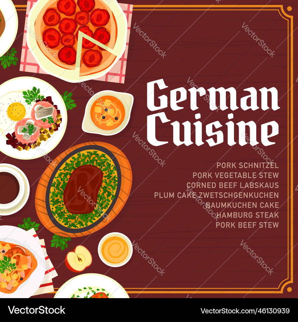 German cuisine restaurant menu design template Vector Image