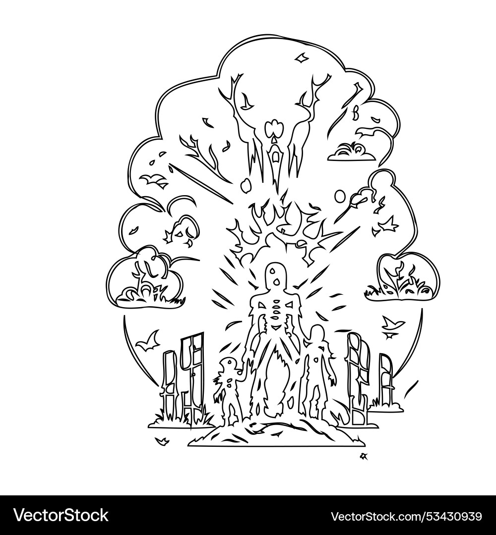 Graveyard zombie outline sketch Royalty Free Vector Image