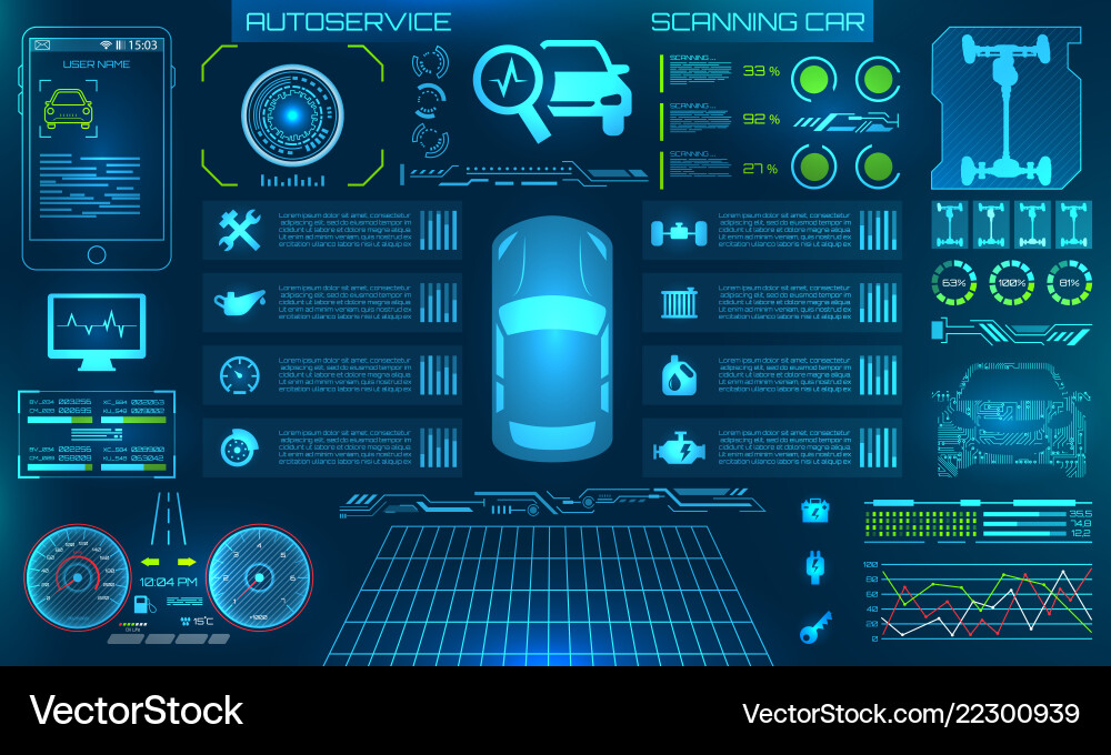 Hardware diagnostics condition of car scanning Vector Image