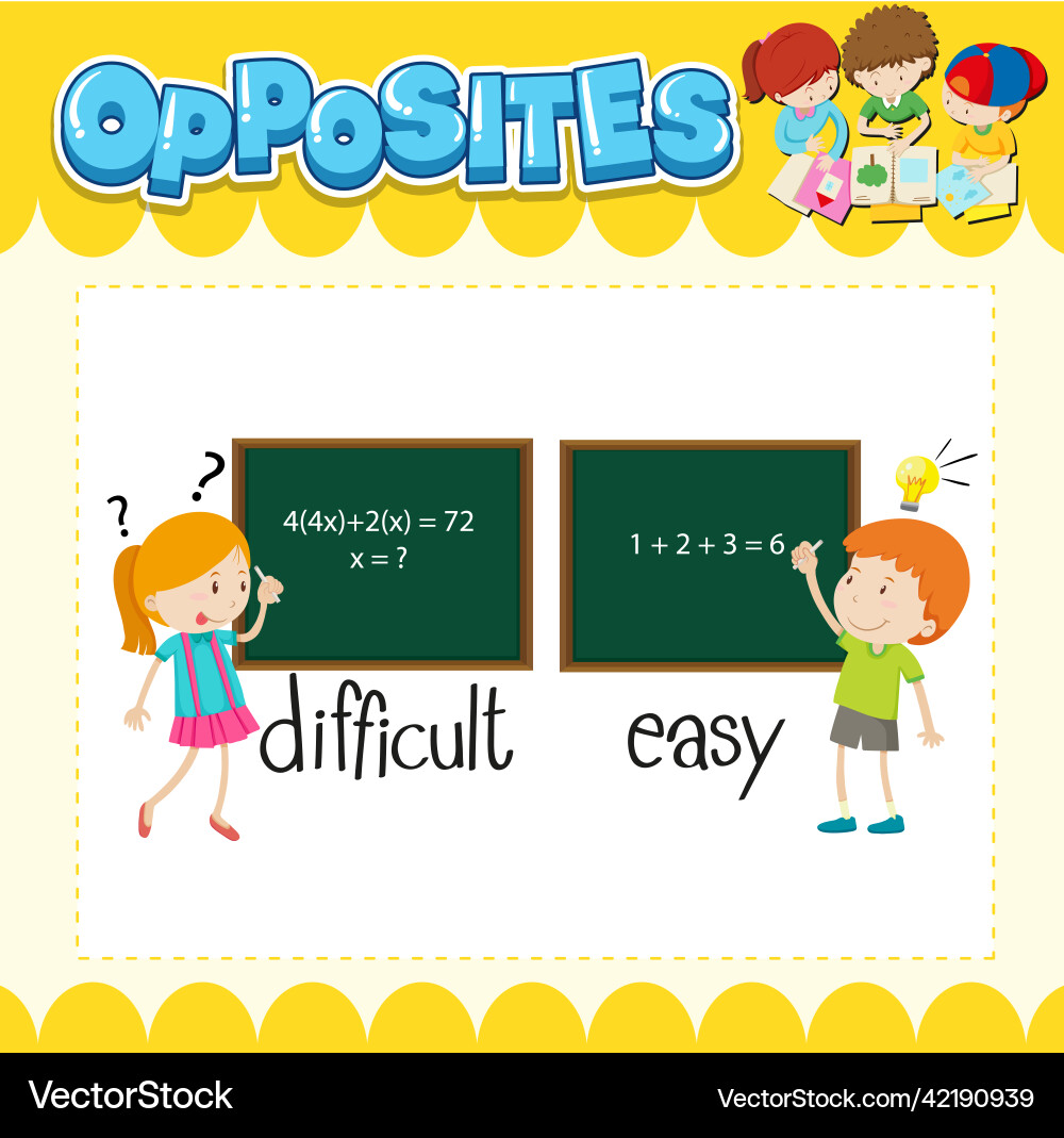 Opposite words for difficult and easy Royalty Free Vector