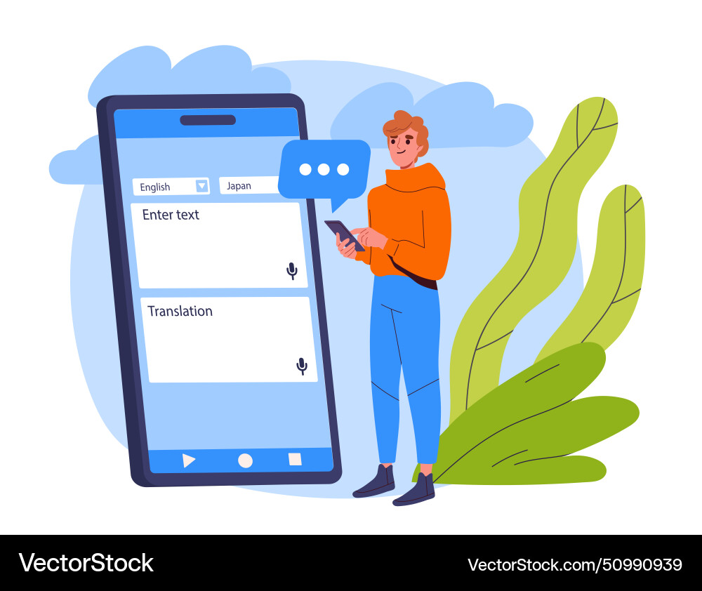 Person using a large smartphone for translation Vector Image
