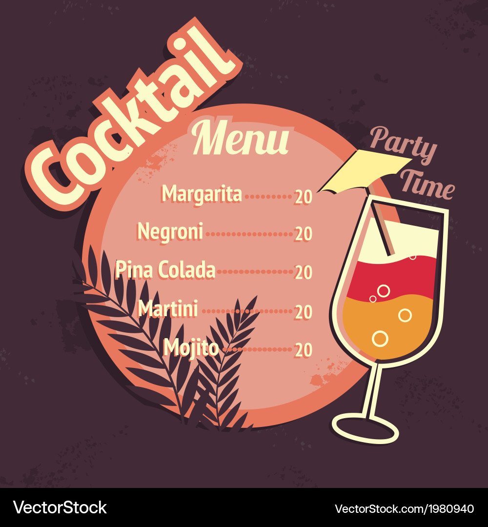 Alcohol cocktails drink menu card template Vector Image