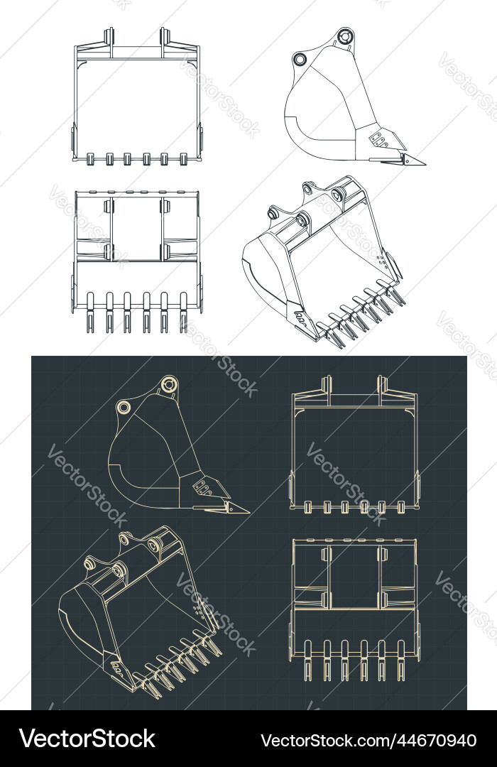 Excavator bucket blueprints Royalty Free Vector Image
