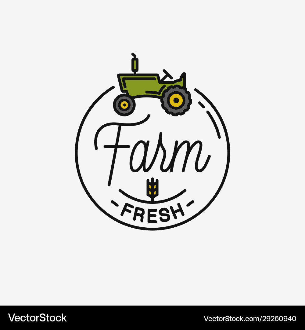 Farm fresh logo round linear tractor Royalty Free Vector