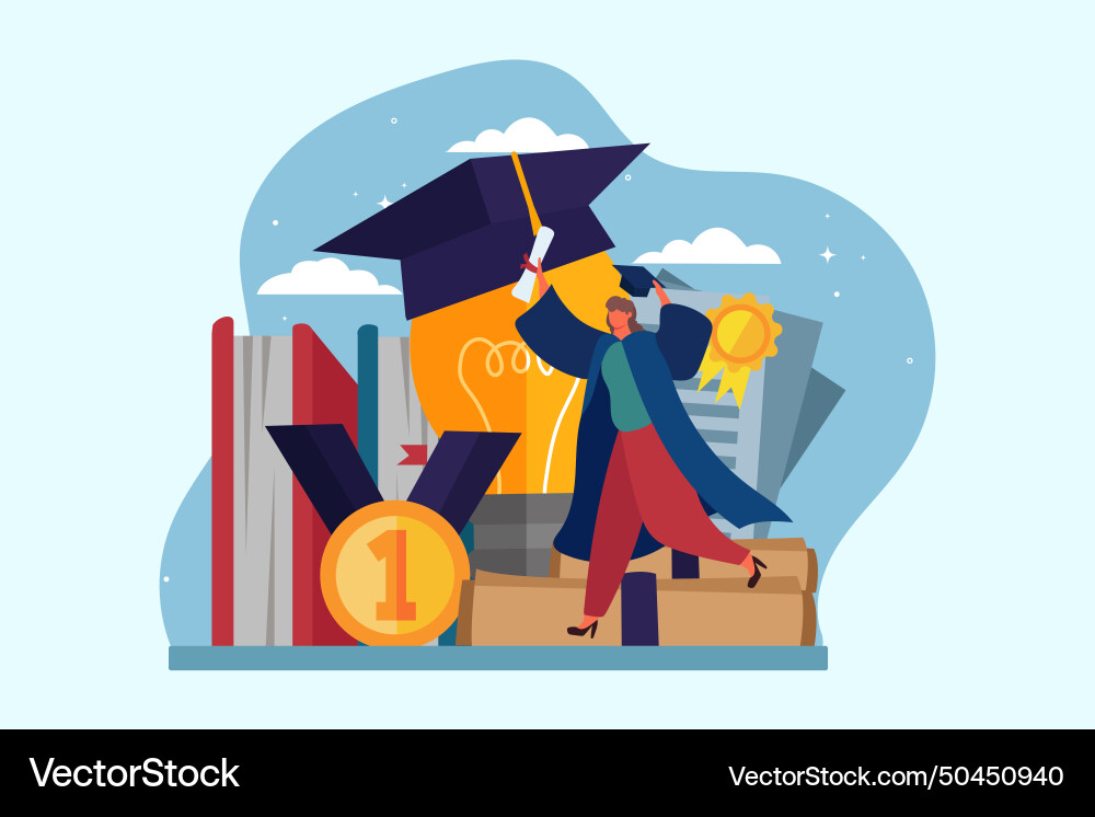 Graduation celebration flat design Royalty Free Vector Image
