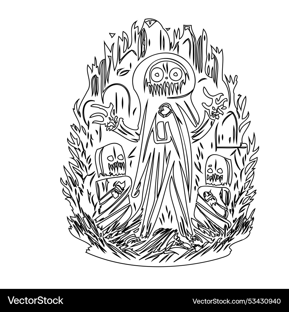 Graveyard zombie outline sketch Royalty Free Vector Image