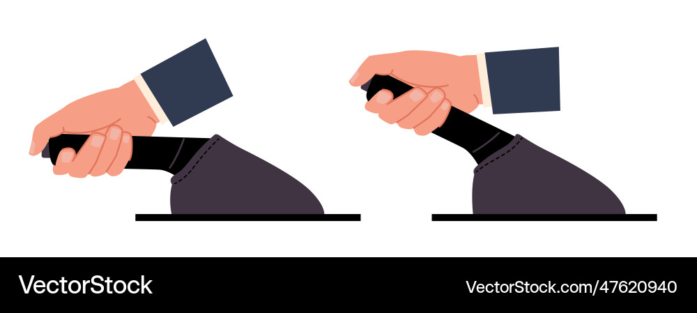 Hand presses and releases handbrake automobile Vector Image