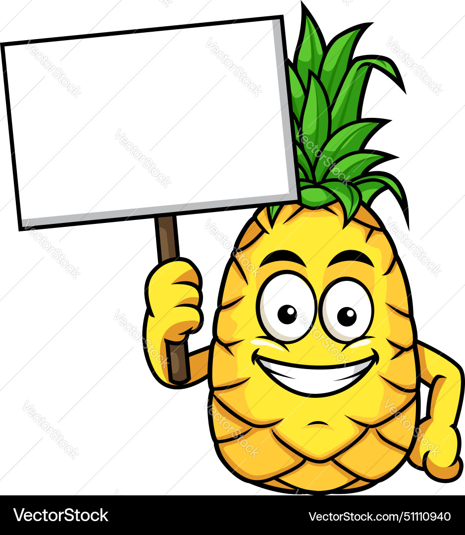 Pineapple holding empty sign cartoon clip art Vector Image