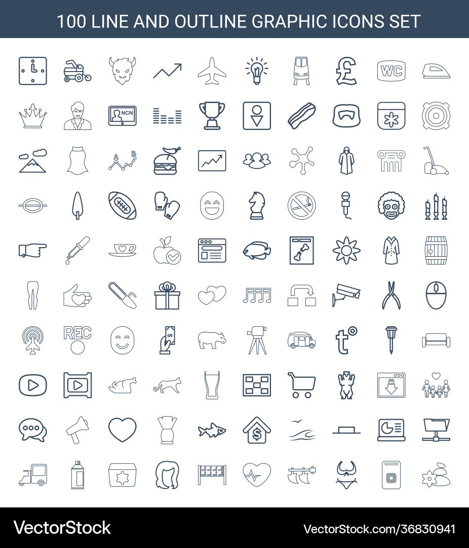 100 graphic icons Royalty Free Vector Image - VectorStock