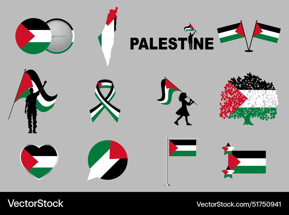Flag of palestine set Royalty Free Vector Image