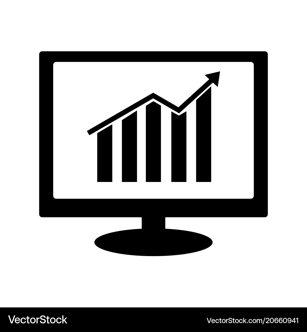 Growth bar chart icon on computer monitor Vector Image