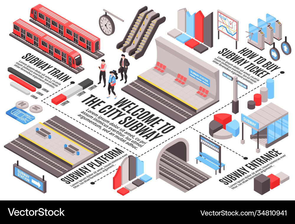 Isometric metro infographic composition Royalty Free Vector