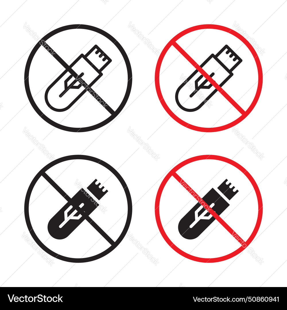 No usb flash drive sign icon set ban on digital Vector Image
