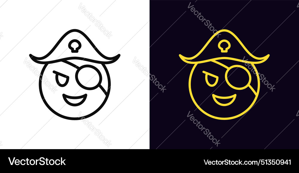 Outline pirate emoji icon with editable stroke Vector Image