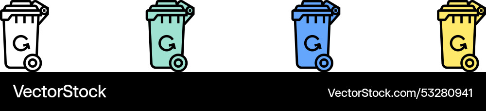 Recycle bin icon outline green blue and yellow Vector Image