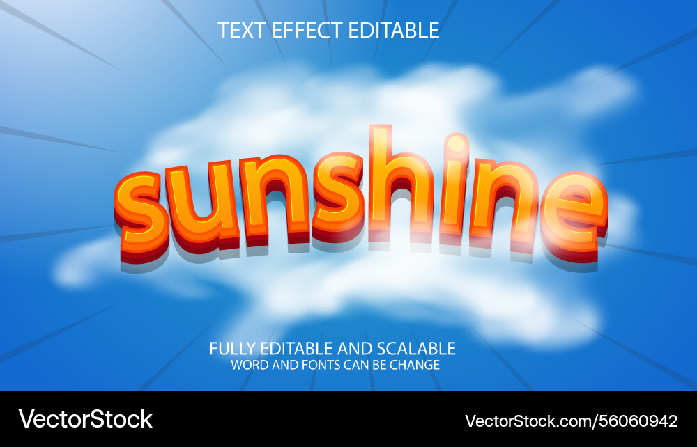 3d text effect sunshine editable Royalty Free Vector Image