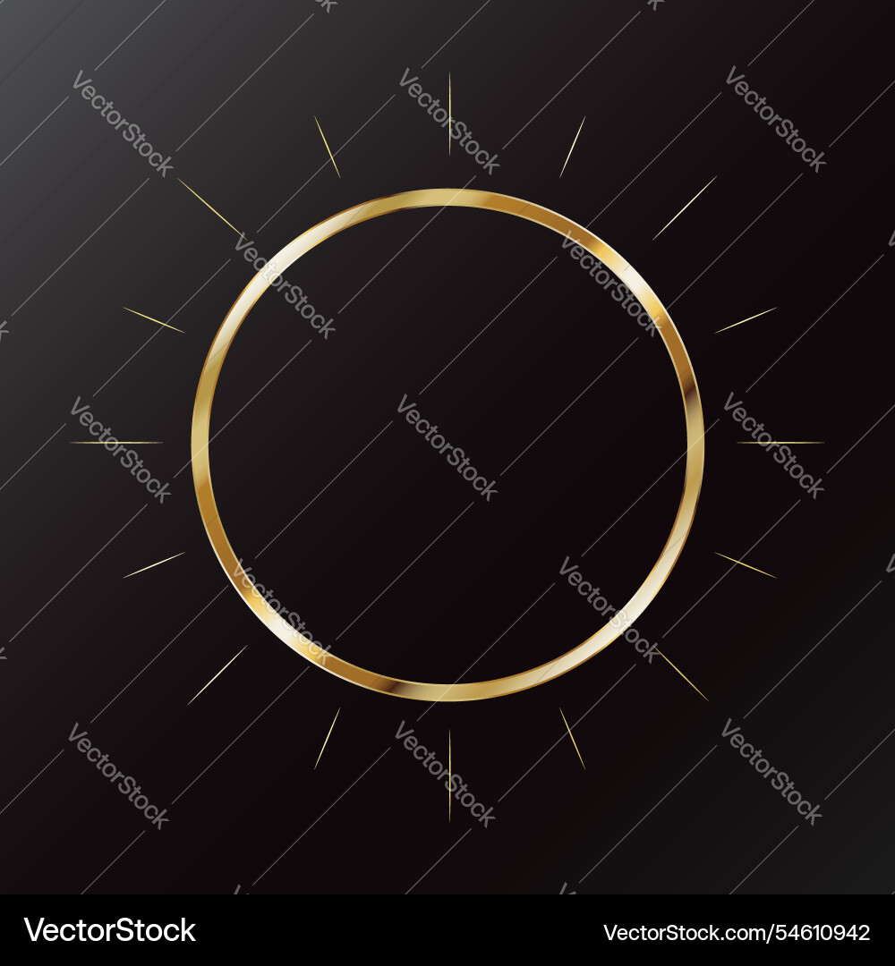 Golden round frame with rays of shine Royalty Free Vector