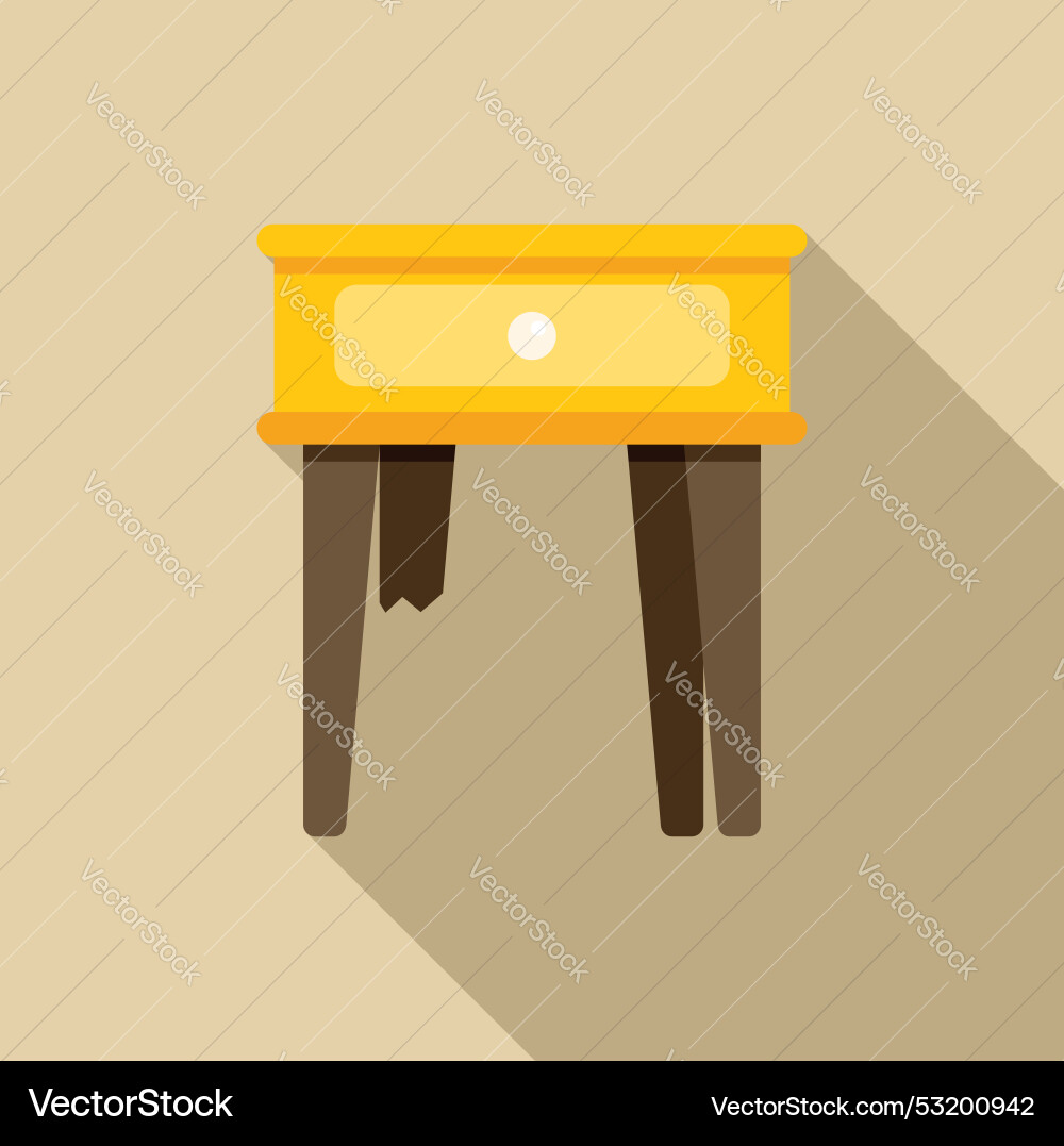 Old broken yellow nightstand with one drawer Vector Image