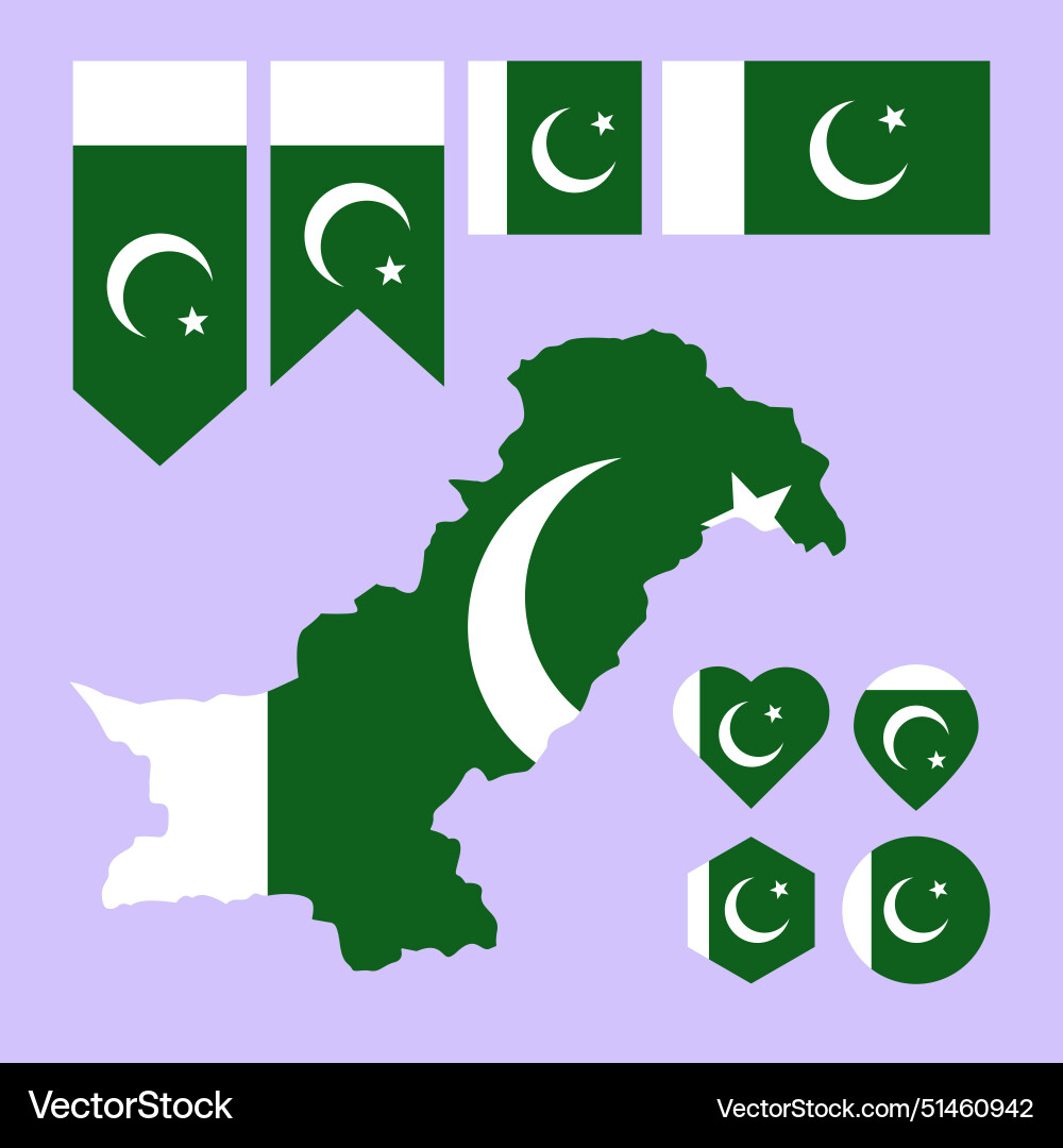 Pakistan map flag icon set pak flags Royalty Free Vector