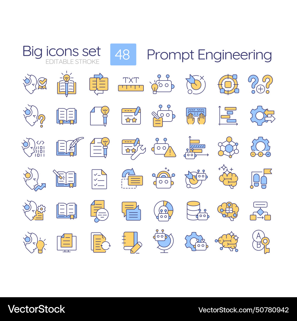 Prompt engineering rgb color icons set Royalty Free Vector