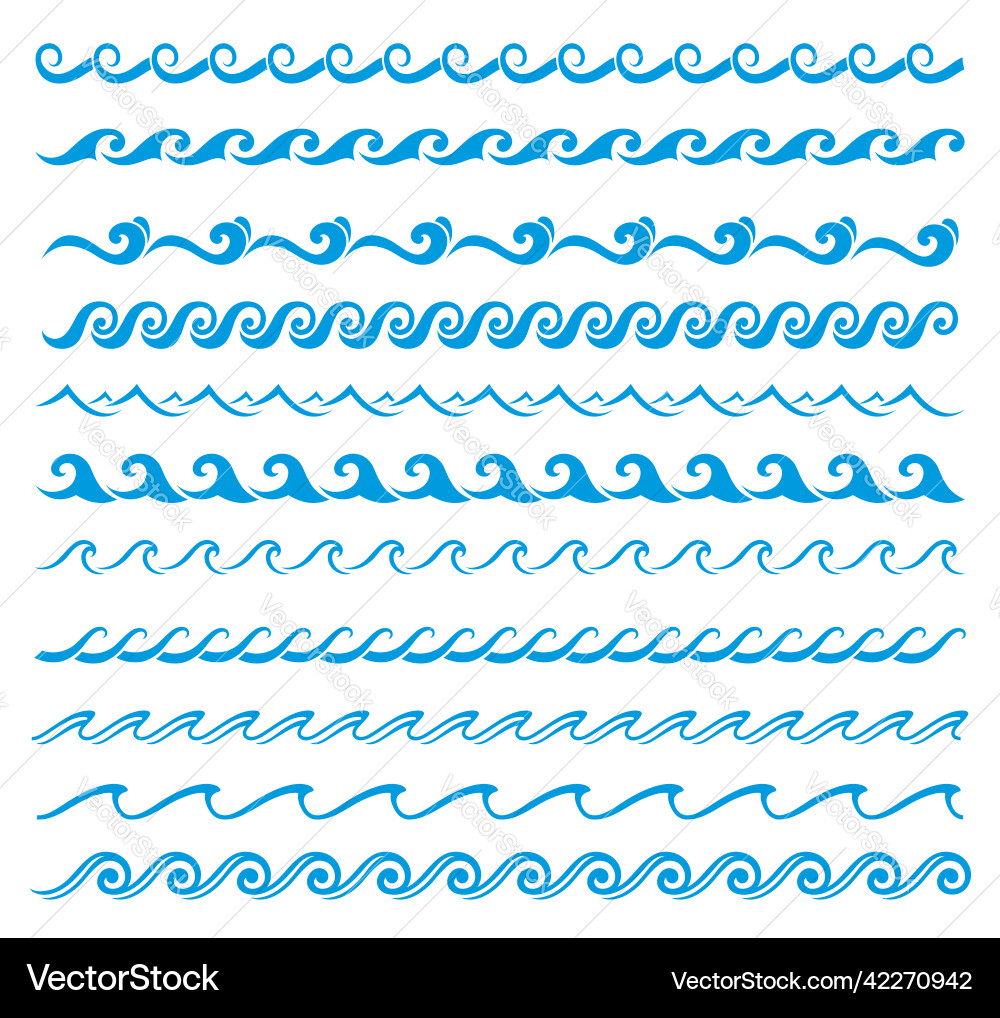 Sea or ocean wave line blue water borders frames Vector Image