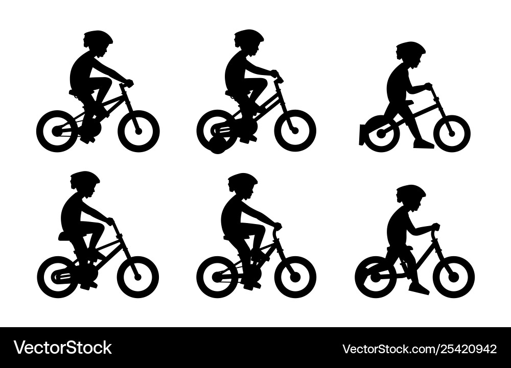 Set boys riding bike Royalty Free Vector Image
