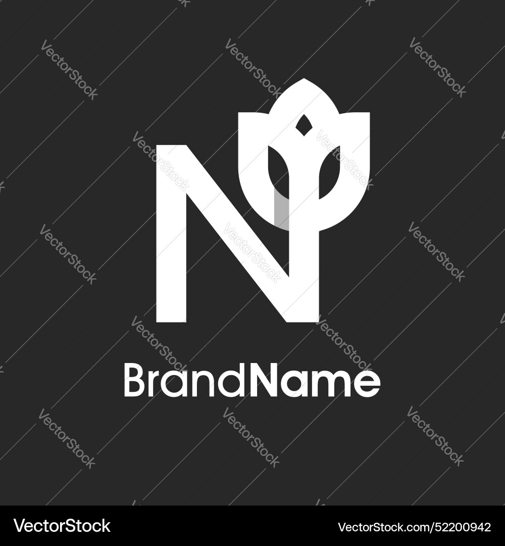 Stylish initial n tulip flower logo Royalty Free Vector