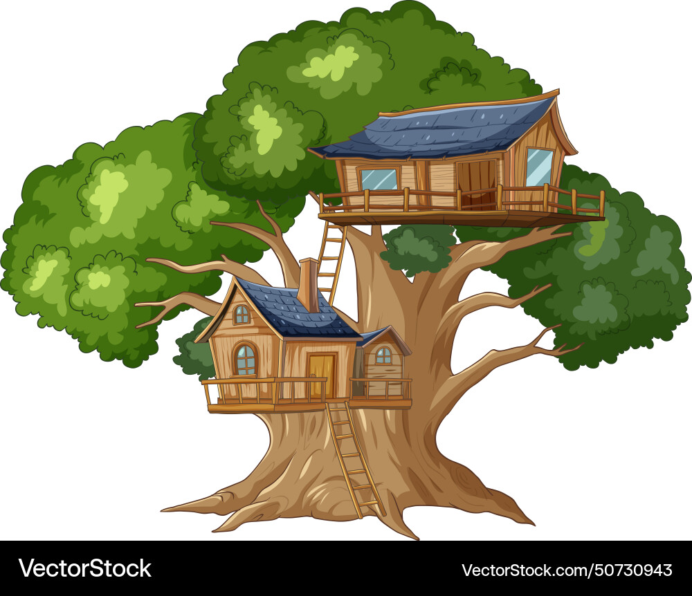 A whimsical treehouse among green foliage Vector Image
