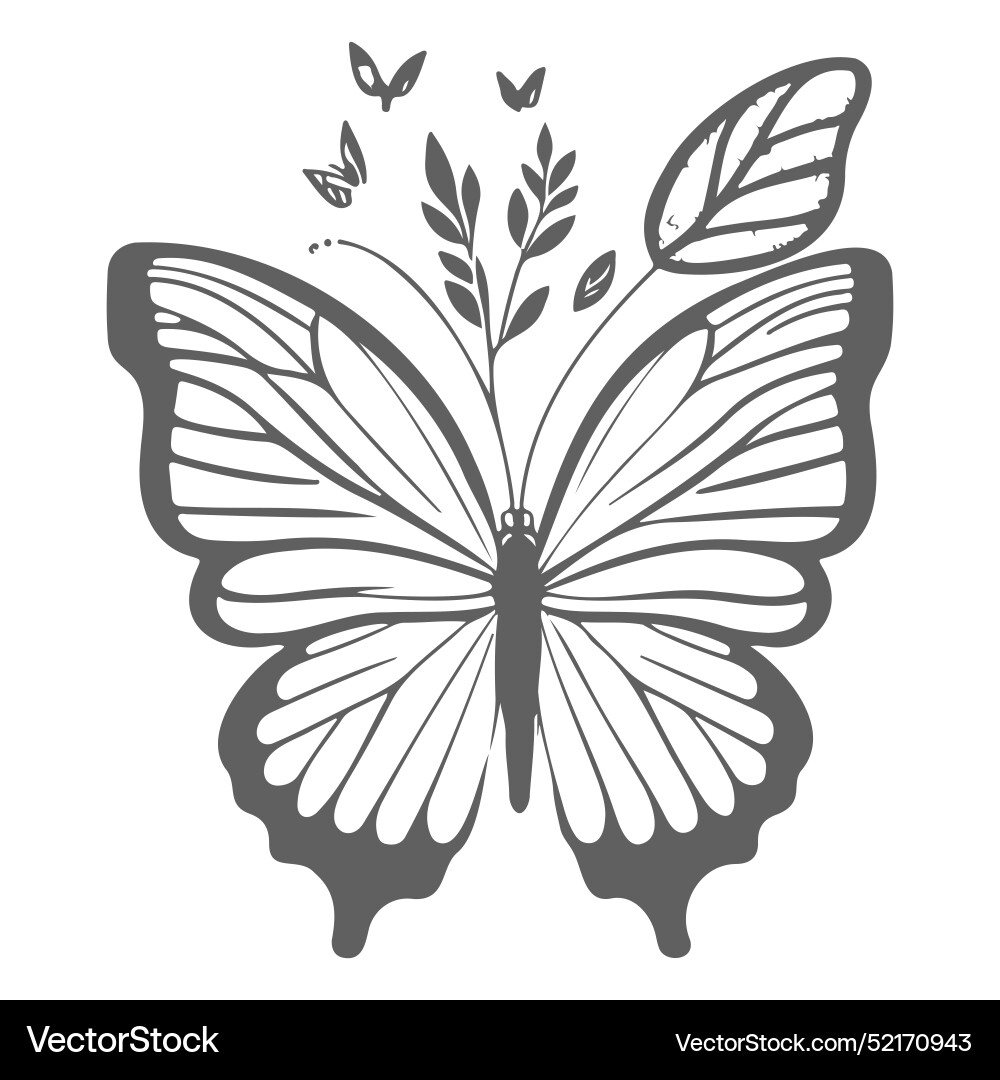 Animal butterfly sketch grey Royalty Free Vector Image