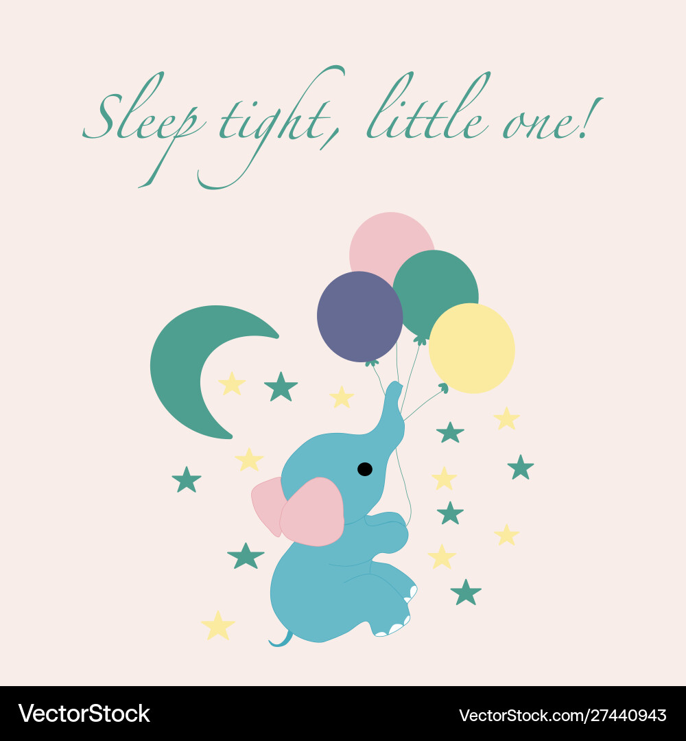 Blue flying elephant with balloons Royalty Free Vector Image