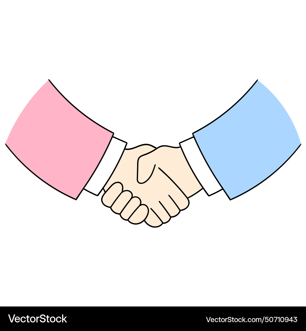 Cartoon doodle of cooperation at work two hands Vector Image