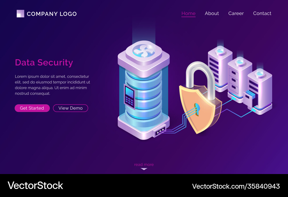Cyber data security isometric landing page banner Vector Image