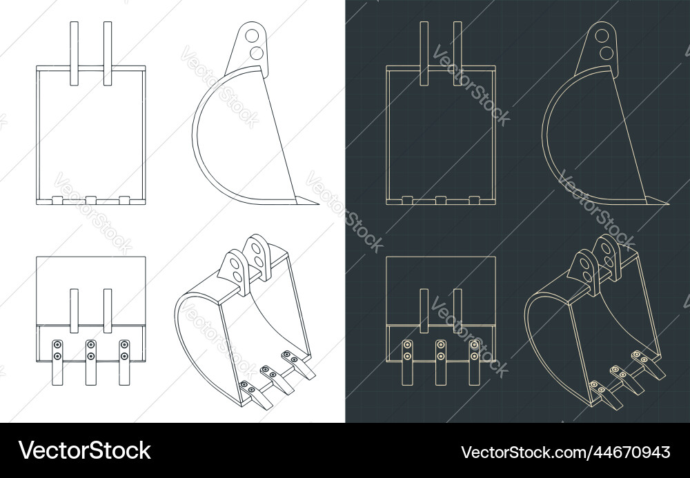 Excavator bucket drawings Royalty Free Vector Image