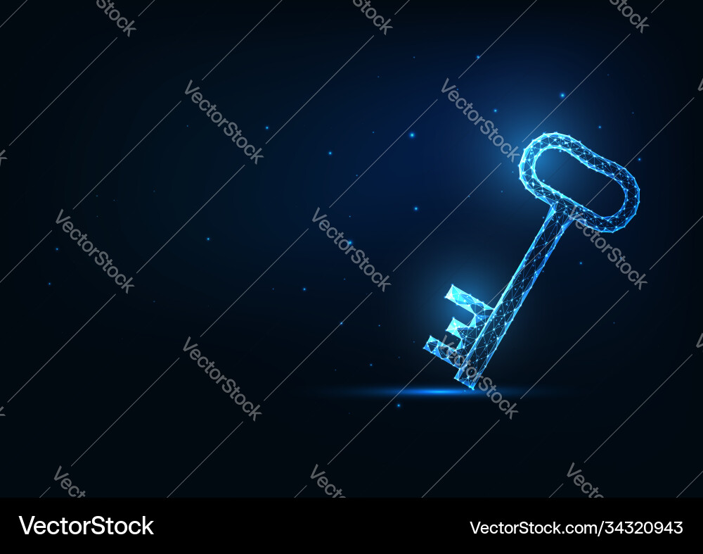 Futuristic glowing low polygonal door key isolated