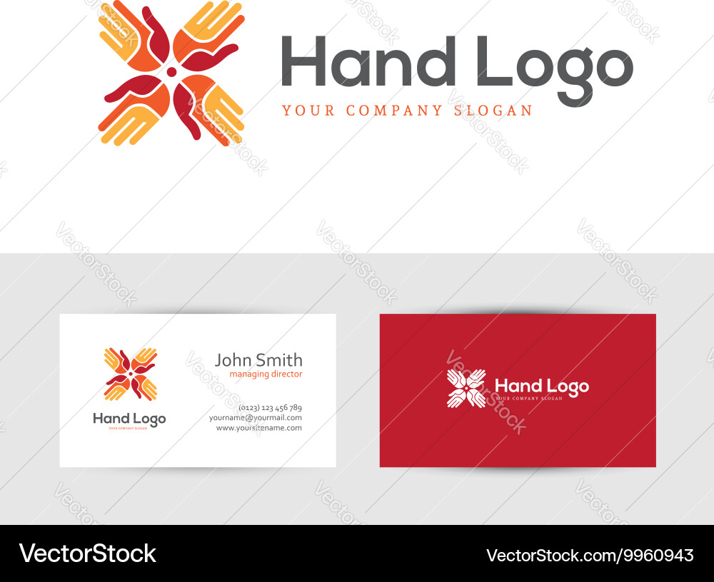 Logo with four hands Royalty Free Vector Image