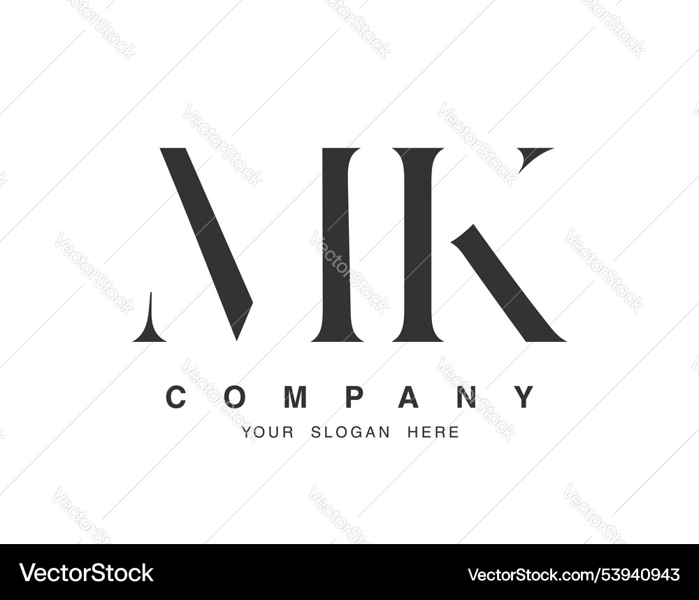 Mk logo design initial letter m and k serif font Vector Image