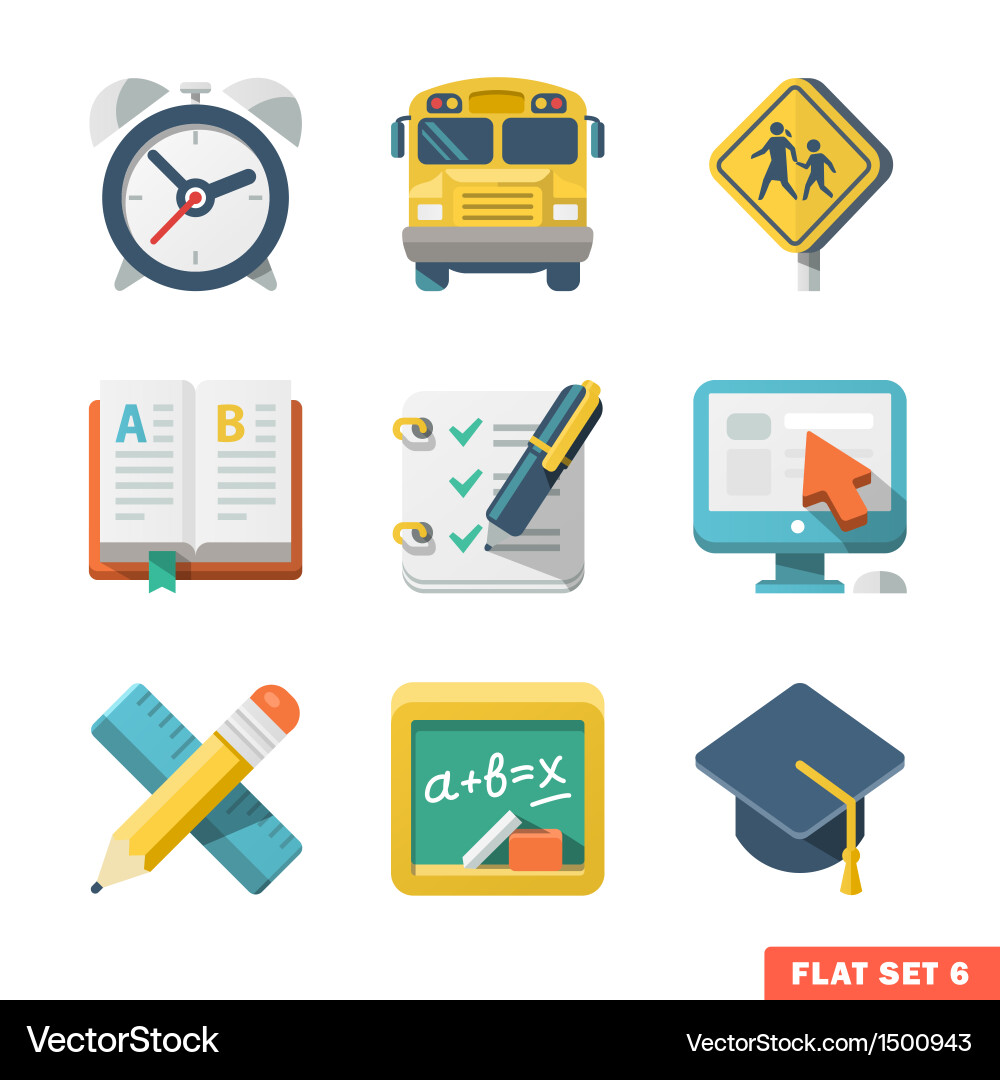 School and education flat icons Royalty Free Vector Image