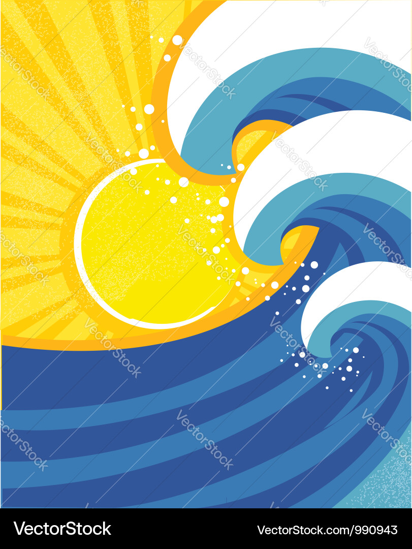 Sea waves poster of landscape Royalty Free Vector Image