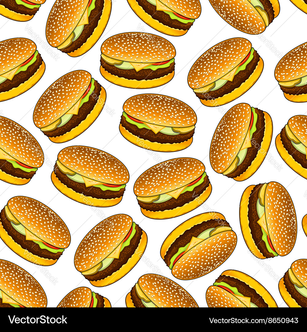 Seamless hamburgers pattern on white background Vector Image