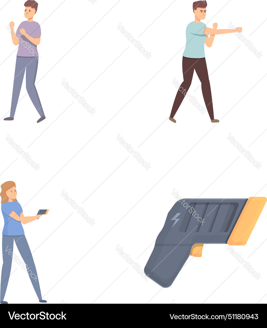 Self defense icons set cartoon character Vector Image