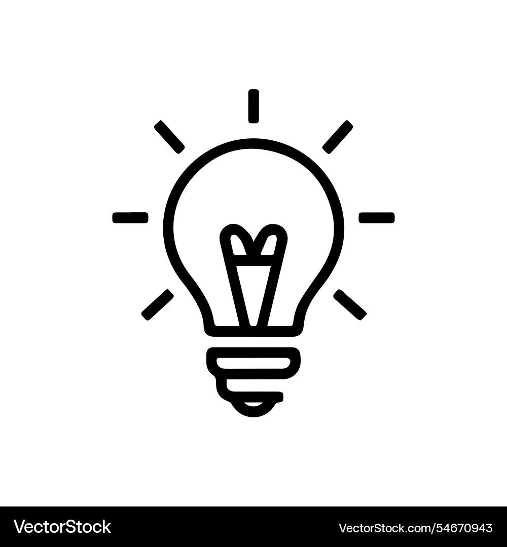 Simple black line drawing of an idea light bulb Vector Image